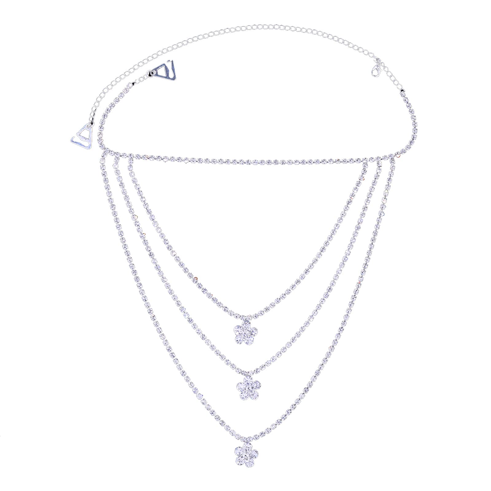 Rhinestone Flower Shoulder Chain Layered Upper Arm Chain Bracelet Bridal Wedding Multilayer Tassel Shoulder Chain Summer Bikini Body Chain for Women (Silver)