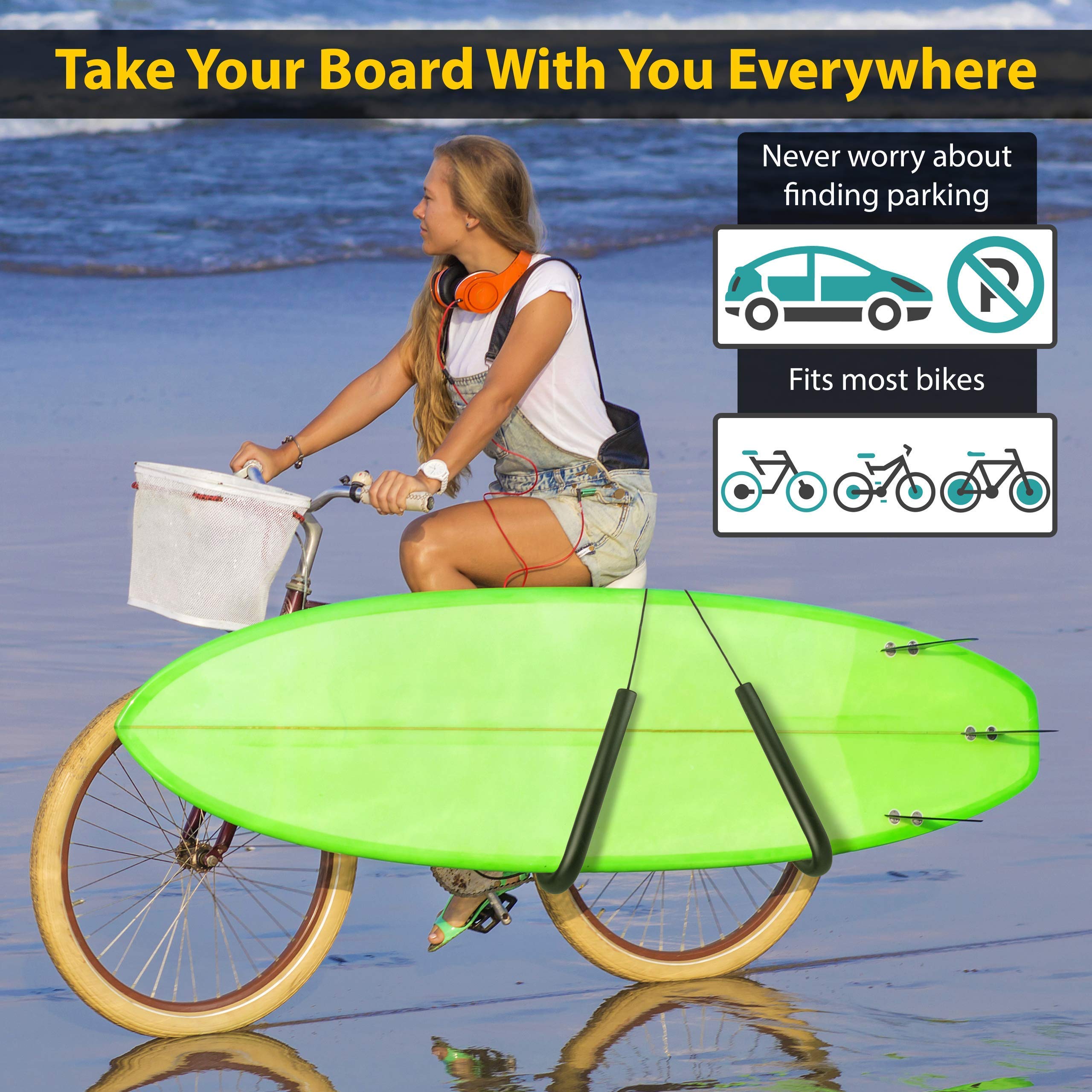 Norker Surfboard Bike Rack, Surf Rack for Bike - Bonus Wetsuit Hanger - Bike Surf Rack - Adjustable Surfing Rack for Shortboard, Wakeboard, Boogie Board