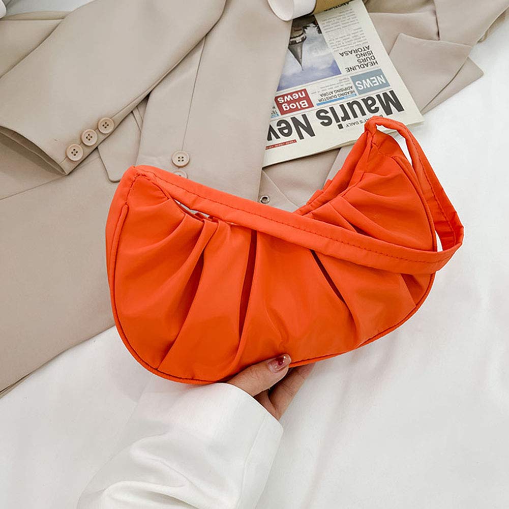 Small Shoulder Bags for Women Solid Color Pleated Cloud Underarm Handbag Totes, Orange, 21 x 18 x 5cm