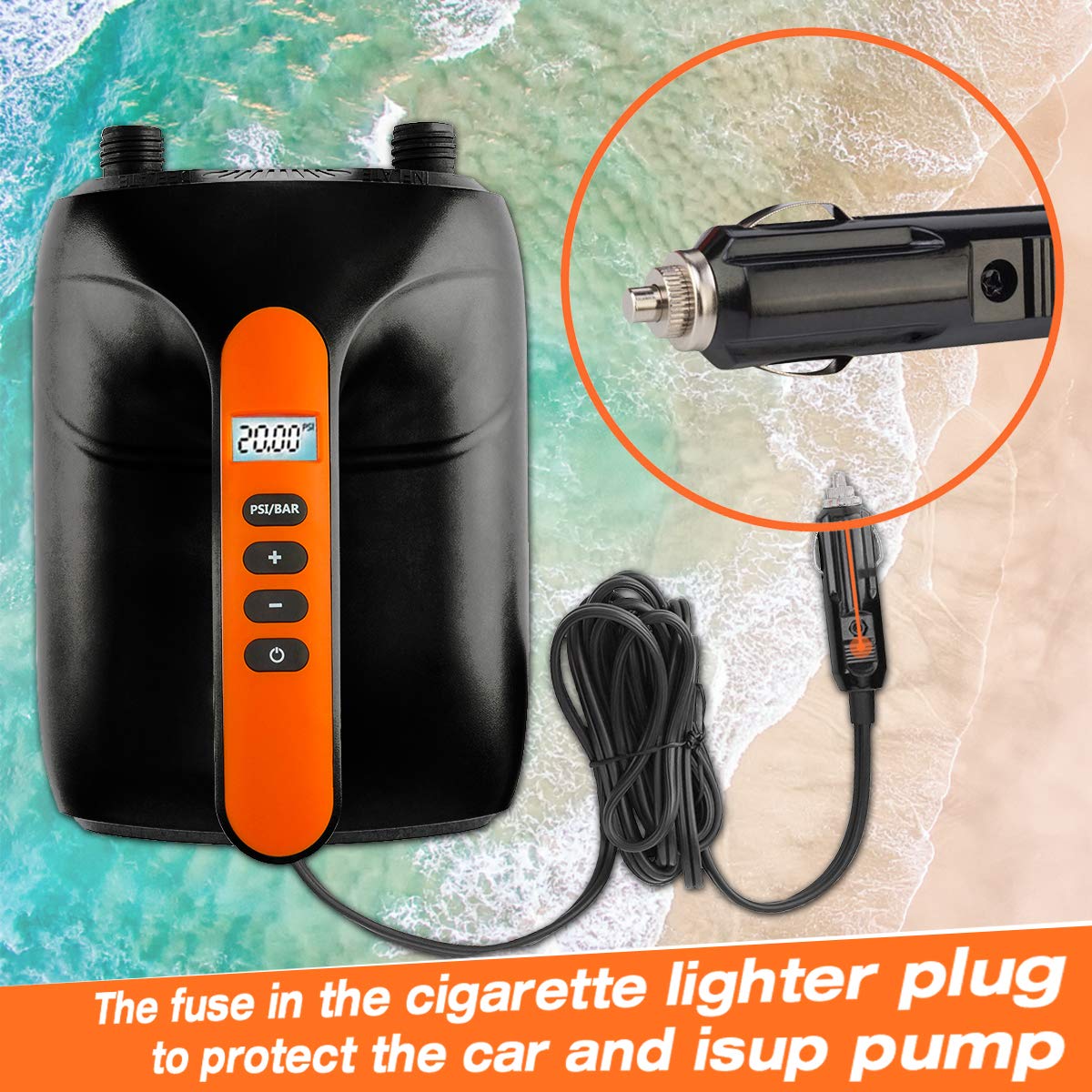 Paddle Board Pump,SUP Air Pump 20PSI High Pressure,Electric Portable Pump,12v Air Pump,Intelligent Dual Stage & Auto-Off Inflation & Deflation Function for Paddle Boards,Inflatable Boats,Kayaks