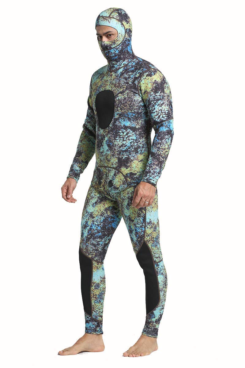 Nataly Osmann Camo Spearfishing Wetsuits Men 3mm /1.5mm Neoprene 2-Pieces Hooded Super Stretch Diving Suit