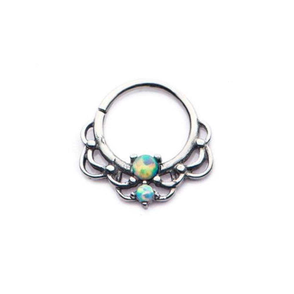 Pierced Owl 18G Stainless Steel Lacy Synthetic Opal Annealed Septum Helix Cartilage Daith Ring (White)