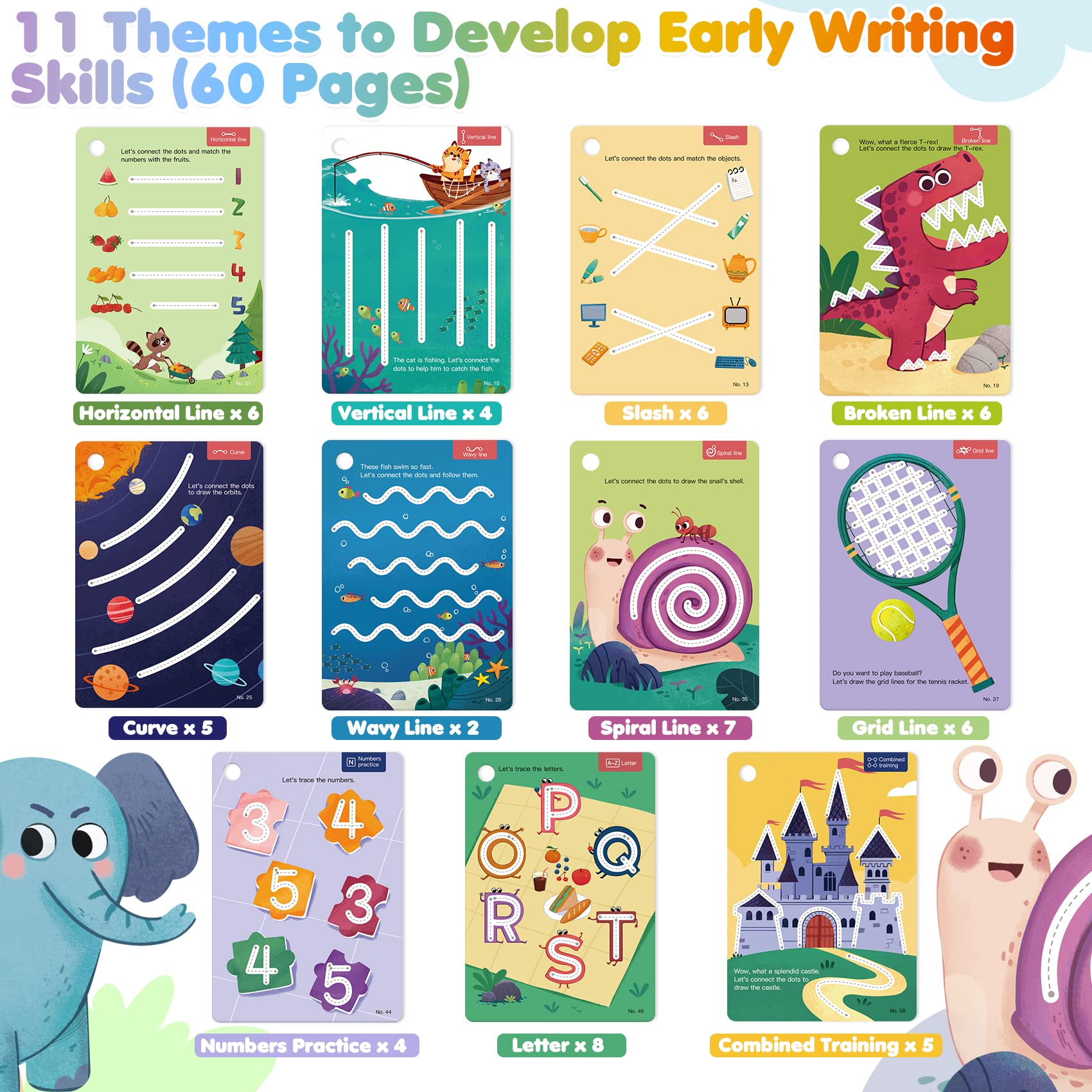 URMYWO Preschool Learning Activity Book Handwriting Educational Workbook, 60 Pages Reusable Learn to Write Practice Activity Tracing Letters Busy Book Gift Toys for 1 2 3 4 Year Old Boy Girl