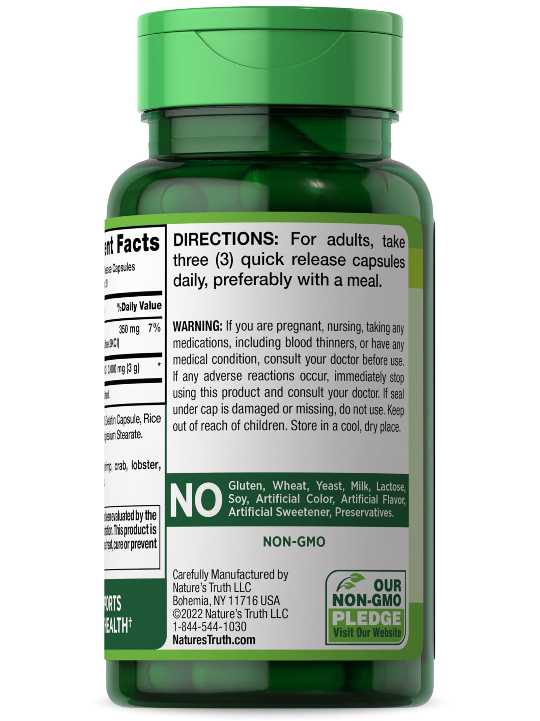 Nature's Truth Glucosamine Sulfate Capsules | 3000mg | 60 Count | Non-GMO & Gluten Free Supplement | with Potassium