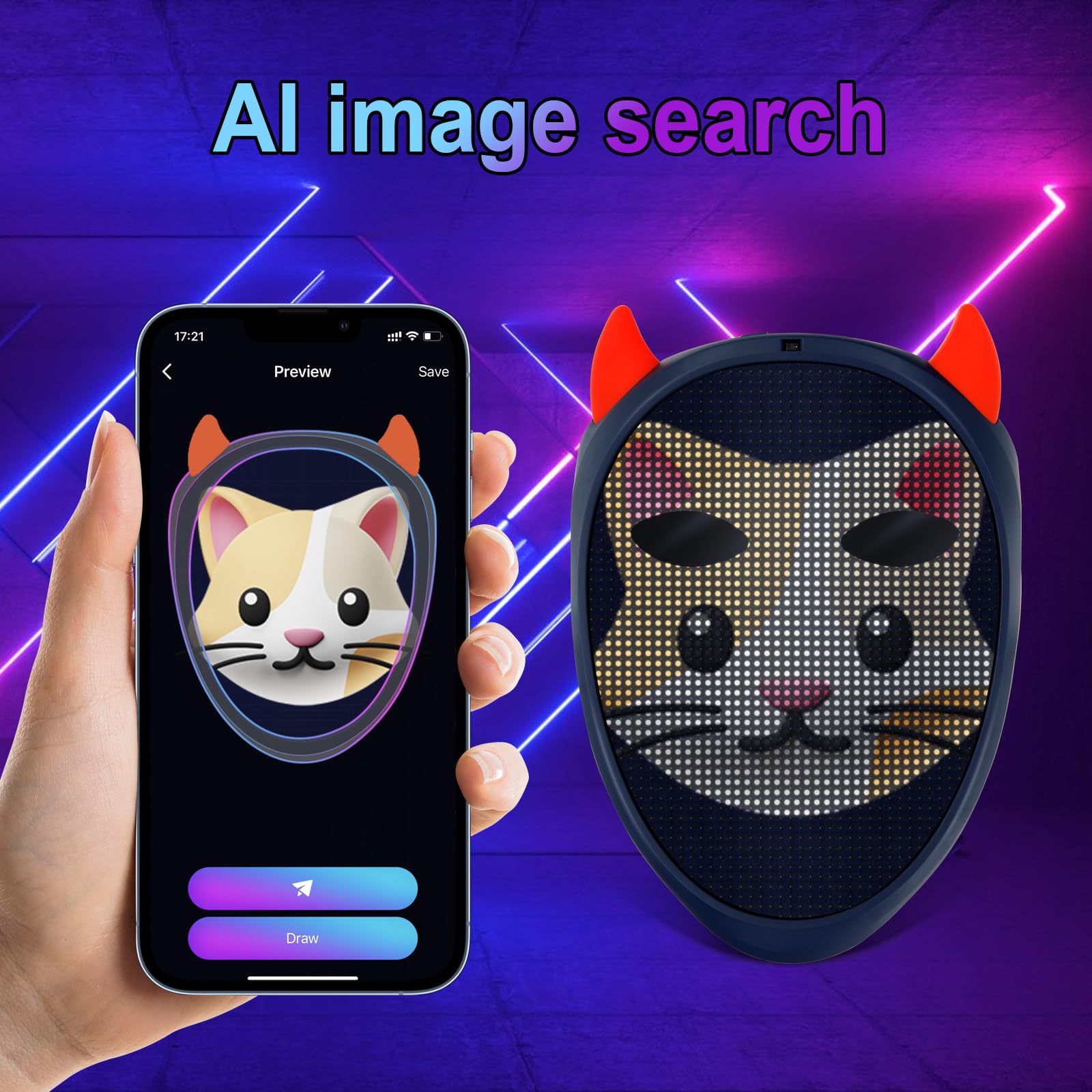 NAFEELION LED Mask with Bluetooth Compatible App Controlled, Rechargeable Halloween LED Light Up Face Mask with Inter Gesture Sensing, Suitable for Costume Cosplay Halloween Party Masquerade