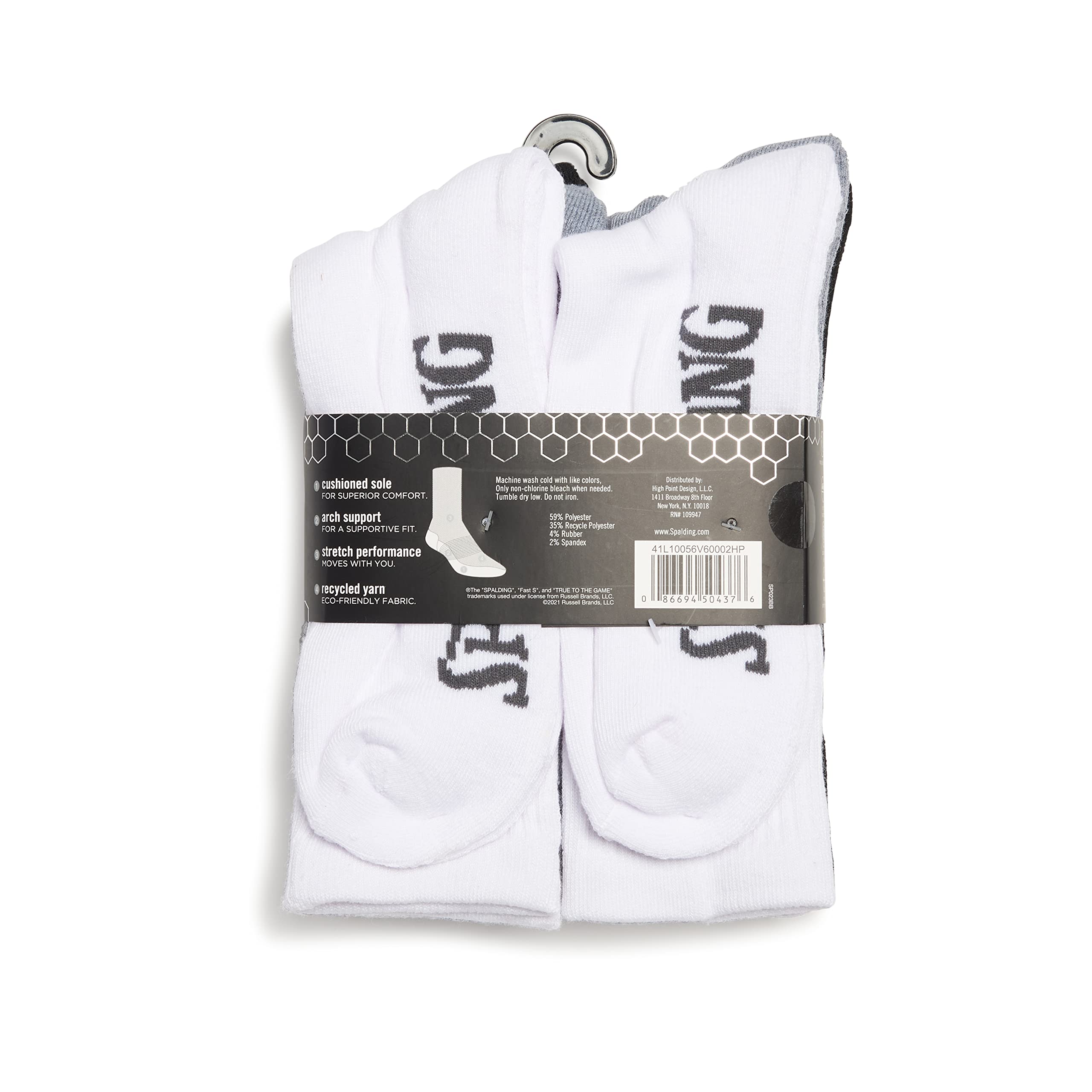 Spalding Men's Basic Breathable Crew Socks Cushion Heel Size 10-13 - Value Pack - 6 Pairs in pack