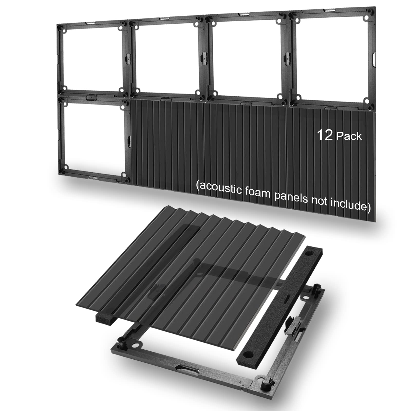 Soundproof Foam Frame 12 Pack, Quick Installation and Removal of Acoustic Panels, Proprietary Frame, Modular Design, 12 * 12 Inch Acoustic Foam Panel Installation Solution