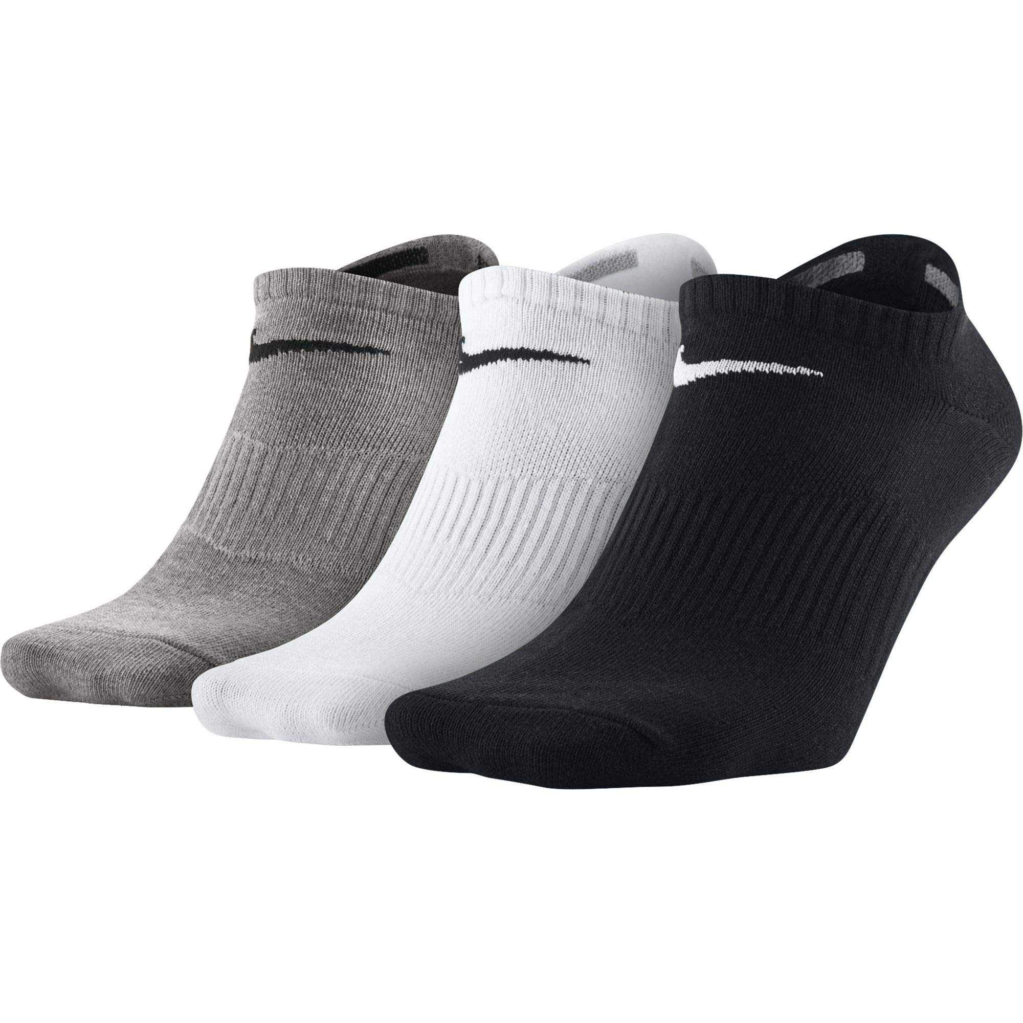 Nike Mens Pack Of 3 Pairs Of Socks, Grey Heather/White/Black, Large - Size 43/46