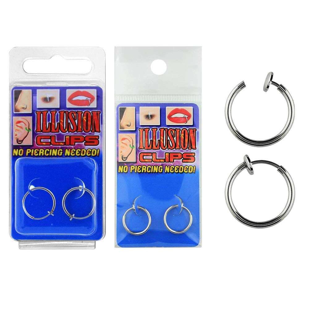 Pierced Owl Spring Loaded Clip On Non-Piercing Cartilage Helix Lip Nose Ring, Sold as a Pair (Diameter Length: 8mm (5/16"))