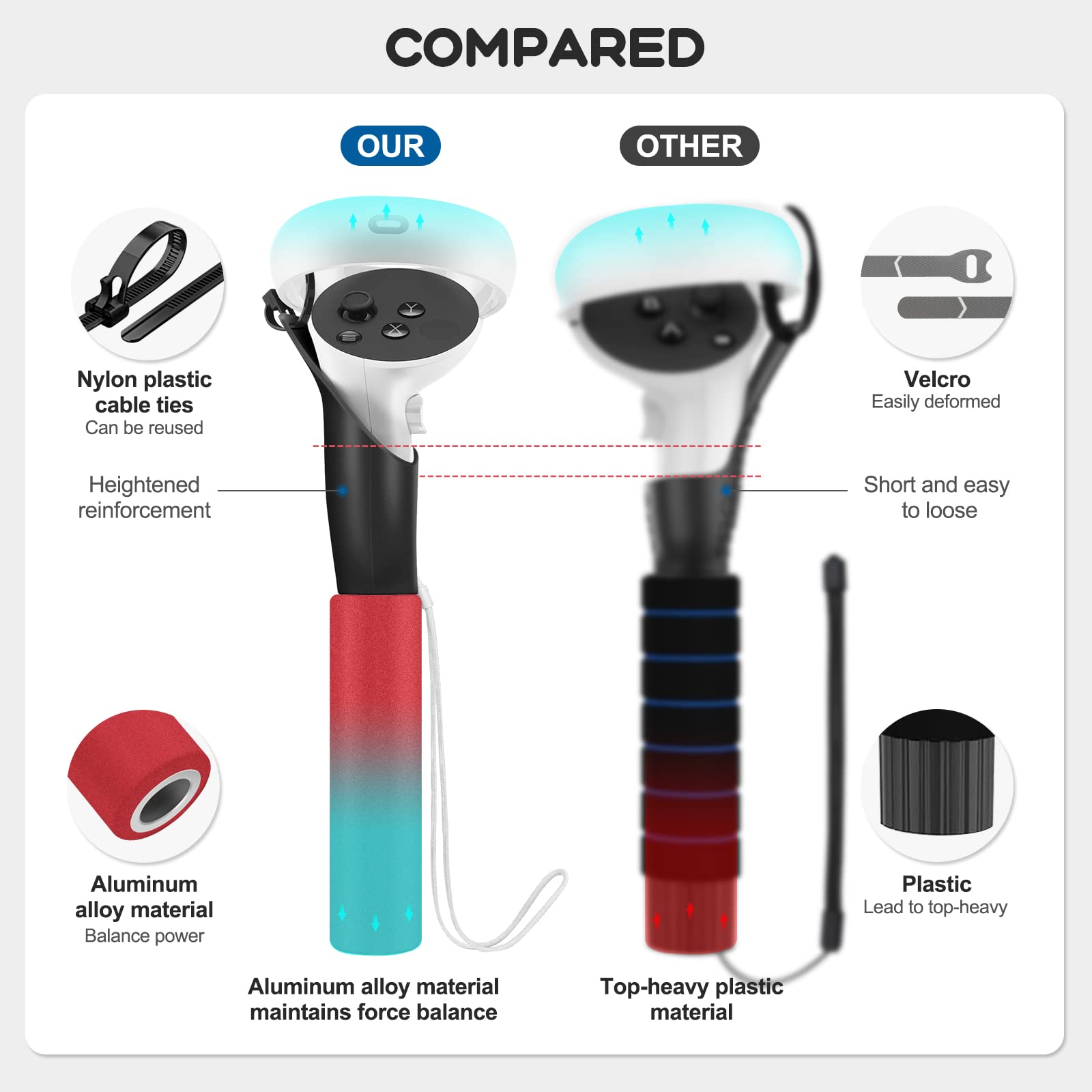 Vakdon Dual Handles Extension Grips Compatible with Oculus Quest 2/Quest/Rift S Controllers Accessories - Enhance Immersion in Beat Saber, Supernatural, Gorilla Tag VR Games