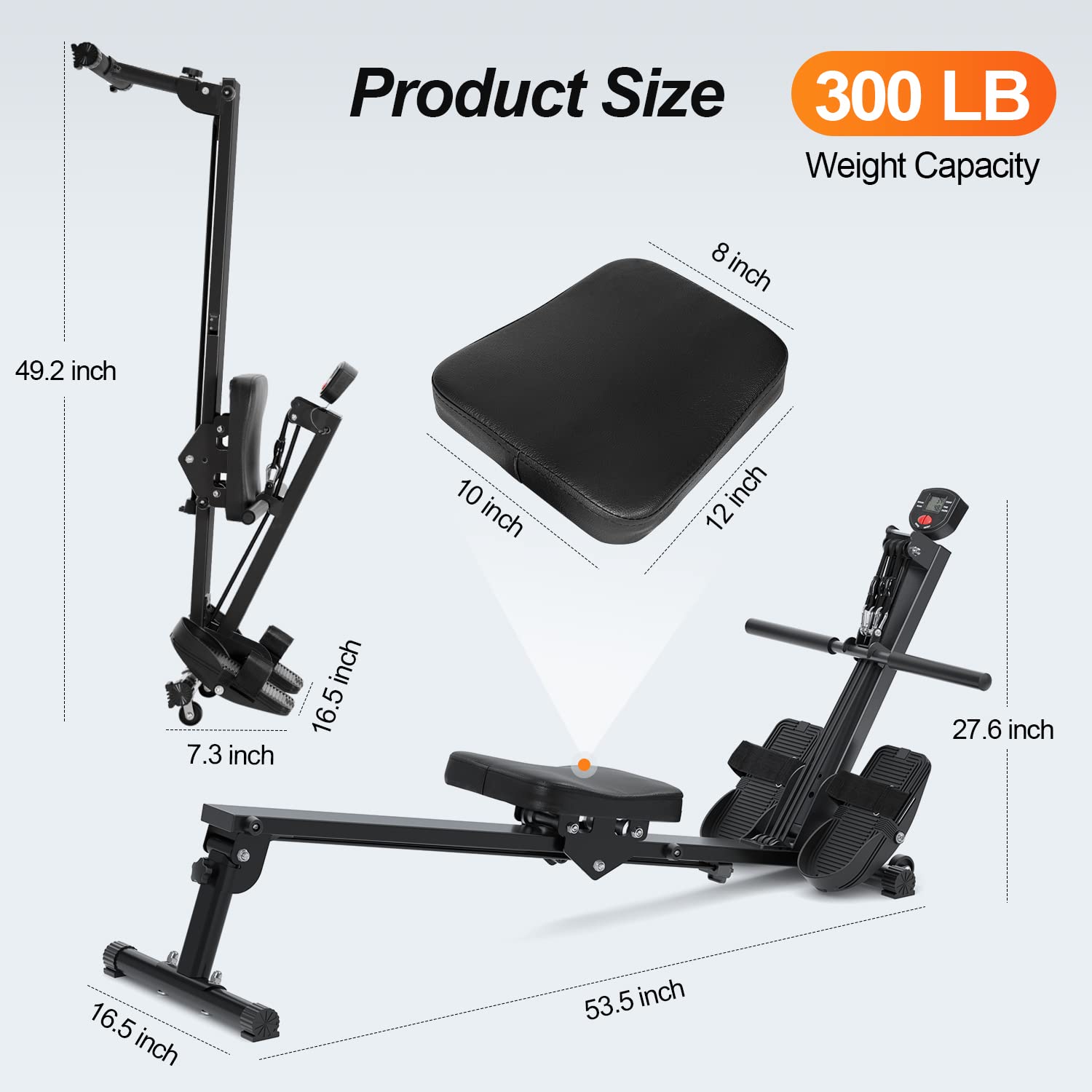 Rowing Machine Compact Rower with 3 Adjustable Resistance Levels, 2023 Revolution New Row Machine with LCD Display, 300 LBS Weight Capacity Foldable Rower for Home Office Use - Smooth & Quiet