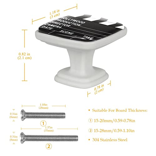 MUOOUM 4 Pack Cabinet Knobs Movie Cinema Lapper Board Drawer Knobs Square Glass Knobs Dresser Pulls Hardware Cupboard Wardrobe Handles for Kitchen, Glowing in The Dark