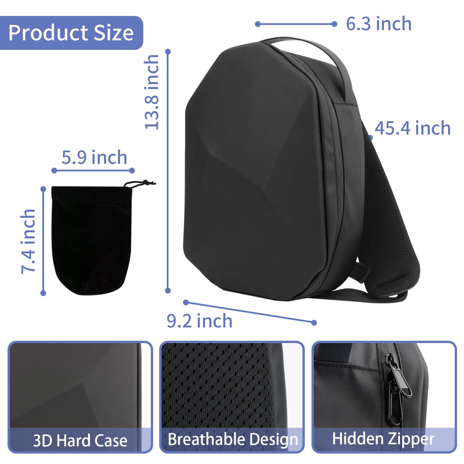 ProCattle Hard Shell Carrying Case Compatible with Oculus Quest VR Gaming Headset and Touch Controllers Accessories,Crossbody Shoulder Chest Backpack Suitable for Travel and Home Storage- Black
