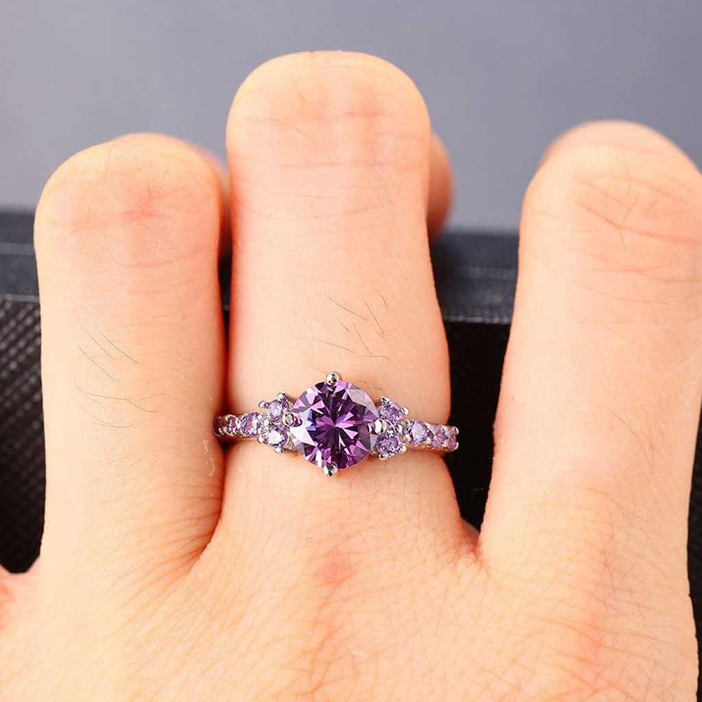 Platinum Plated Purple Cubic Zircon Stone Wedding Engagement Solitaire Proposal Anniversary Ring (Silver Purple, 10)