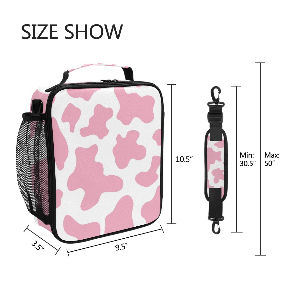 Pink Cow Print Camo Camoflage Lunchbox for Boys Girls,Insulated Lunch Tote Bag with Adjustable Strap,Leakproof and Durable Lunch Cooler for Work Office