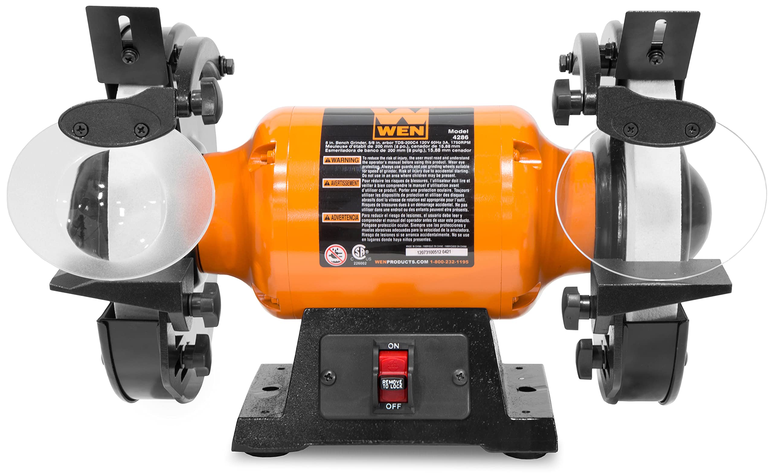 WEN BG4286 3-Amp 8-Inch Slow Speed Bench Grinder, Orange,black