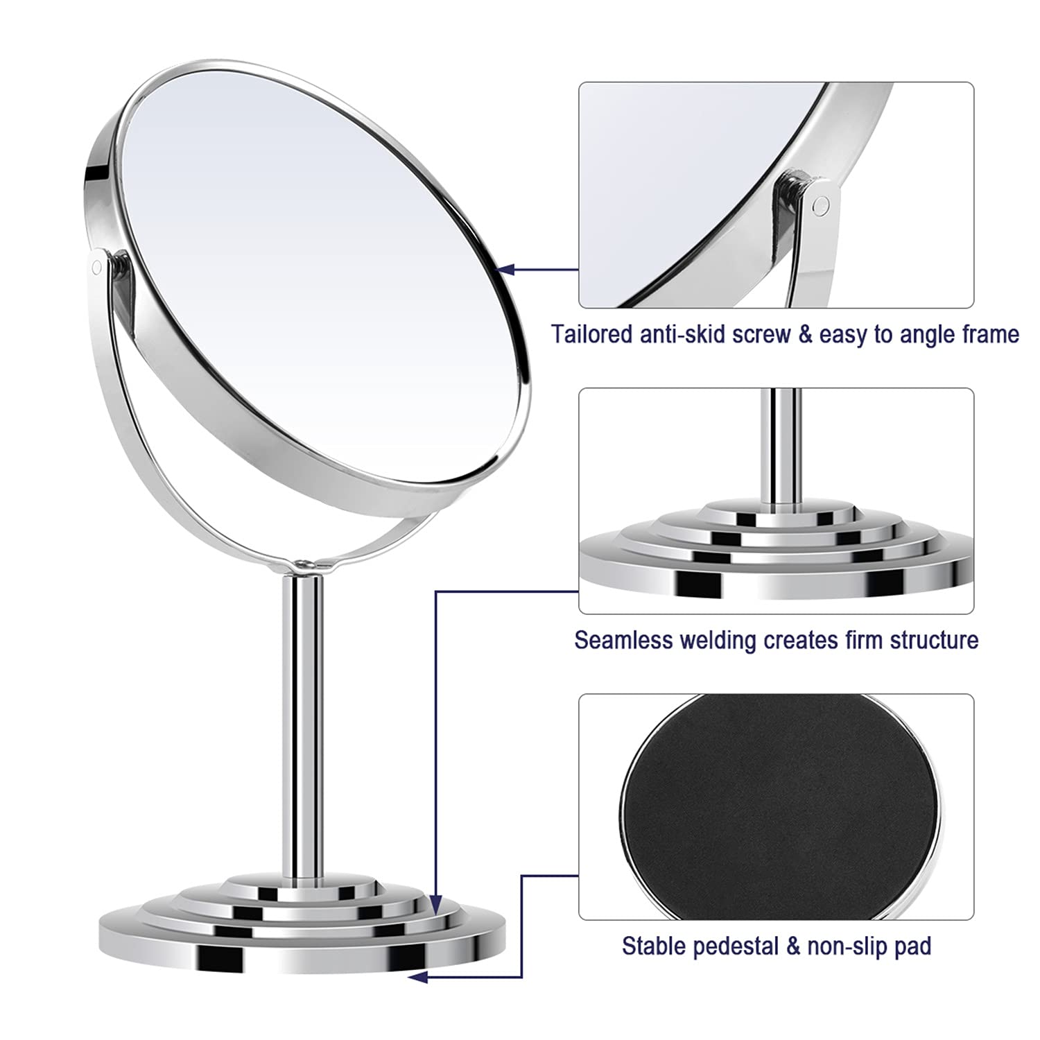 NAYSAYE Round Tabletop Vanity Mirror - Double Sided Makeup Table Mirror Stand with 1X/4X Magnifying (7-inch)
