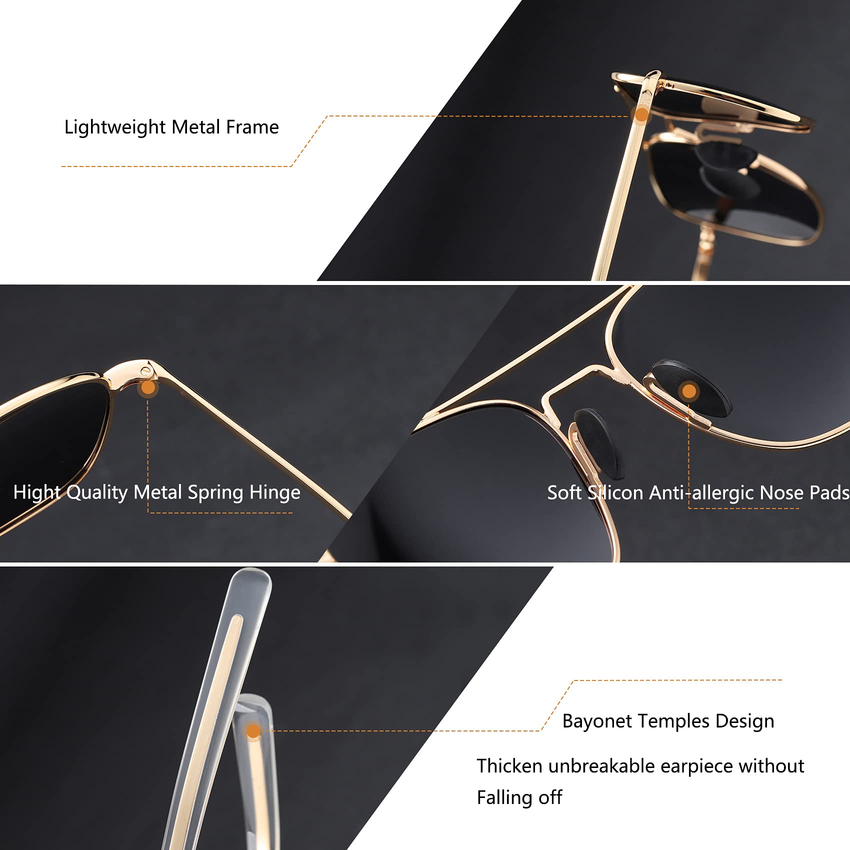RCXKOOM Aviator Sunglasses for Men Army Military Style Polarized Pilot Sun Glasses Metal Frame Spring Hinge Bayonet Temple Shades