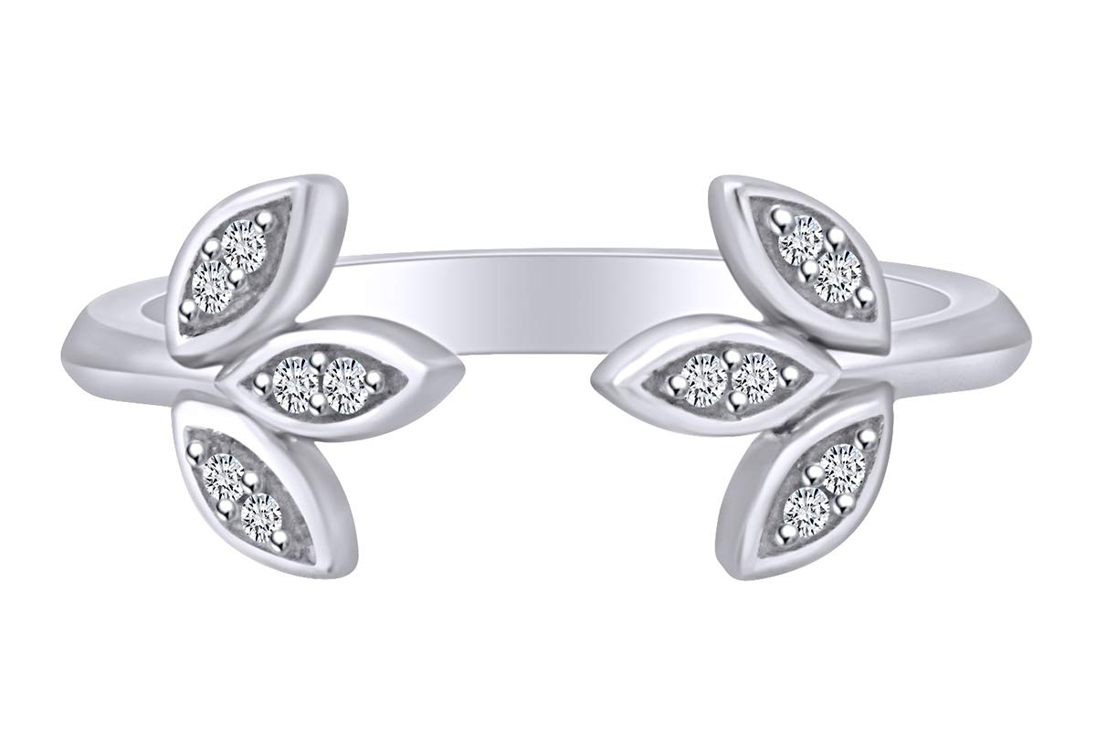 Natural Diamond Accent Open Leaf Wedding Band Ring in 14k White Gold Plated 925 Sterling Silver (0.05 Cttw, I-J Color, I2-I3 Clarity) Ring Size-7