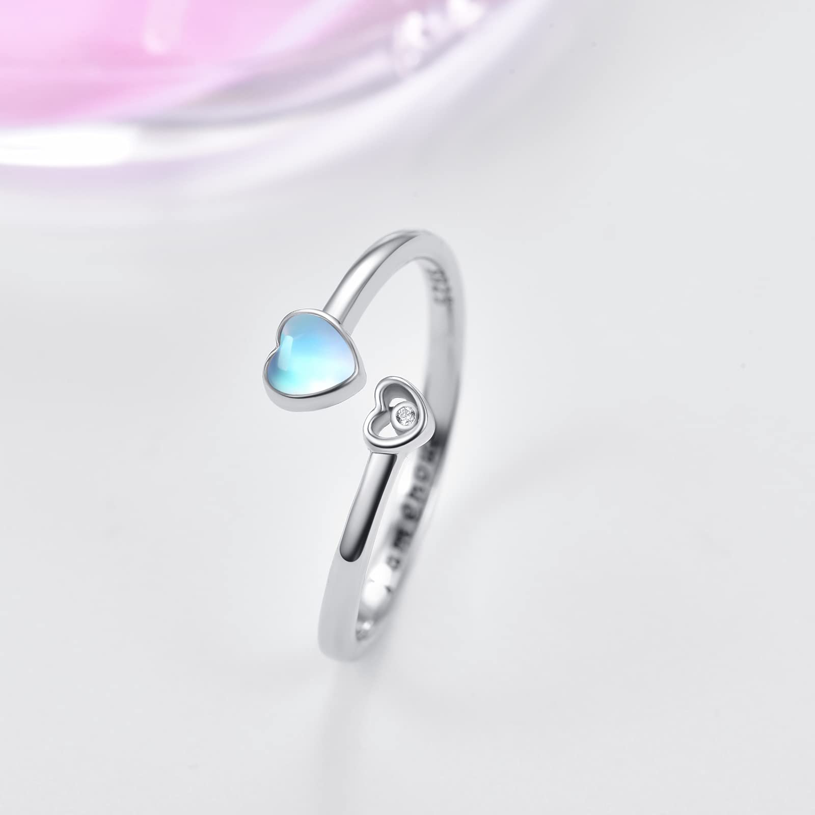 PRAYMOS Moonstone Rings for Women 925 Sterling Silver Adjustable Wrap Open Ring I am Enough Rings Inspirational Jewelry Gift