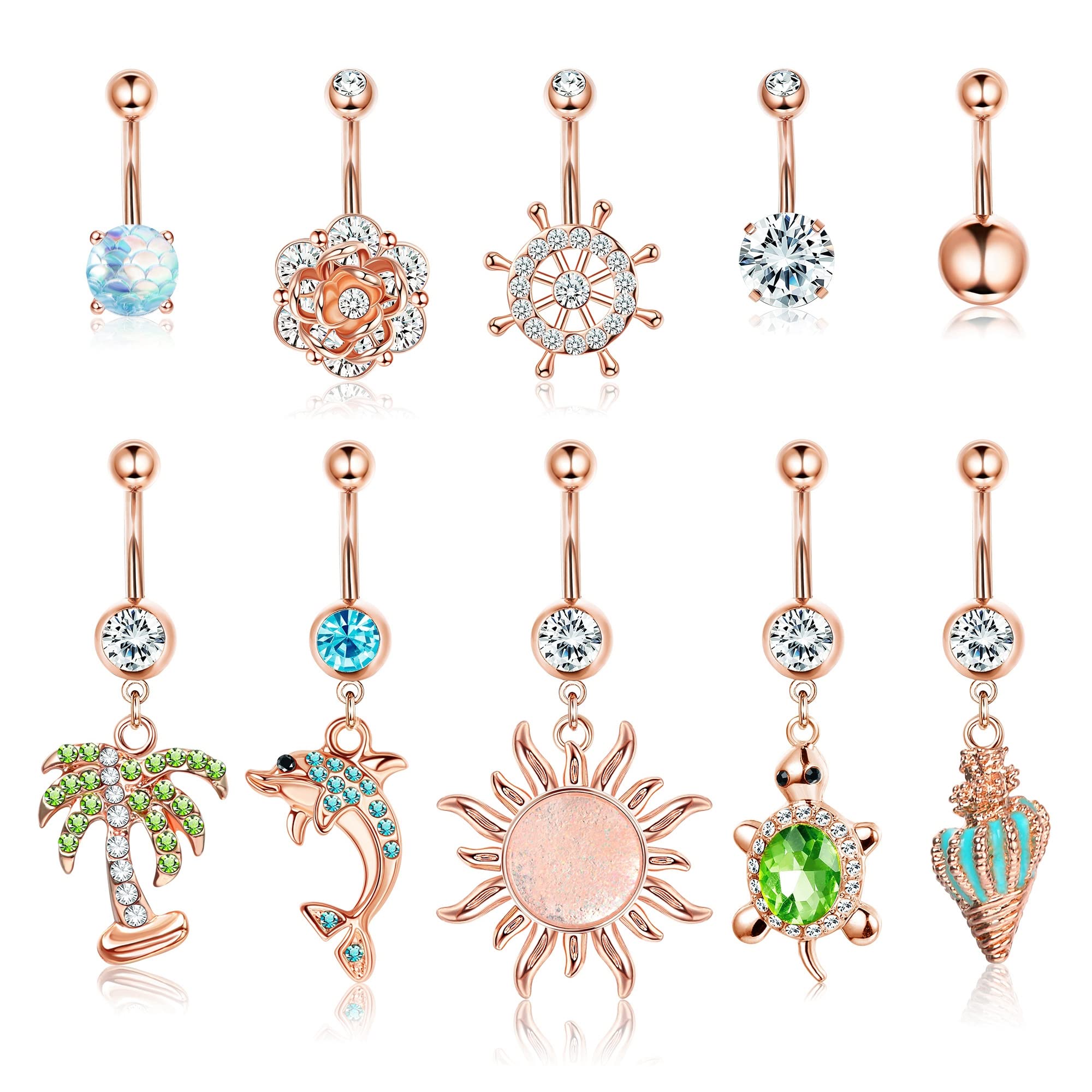 Sllaiss 30Pcs 14G Belly Button Ring for Women(Rose Gold)