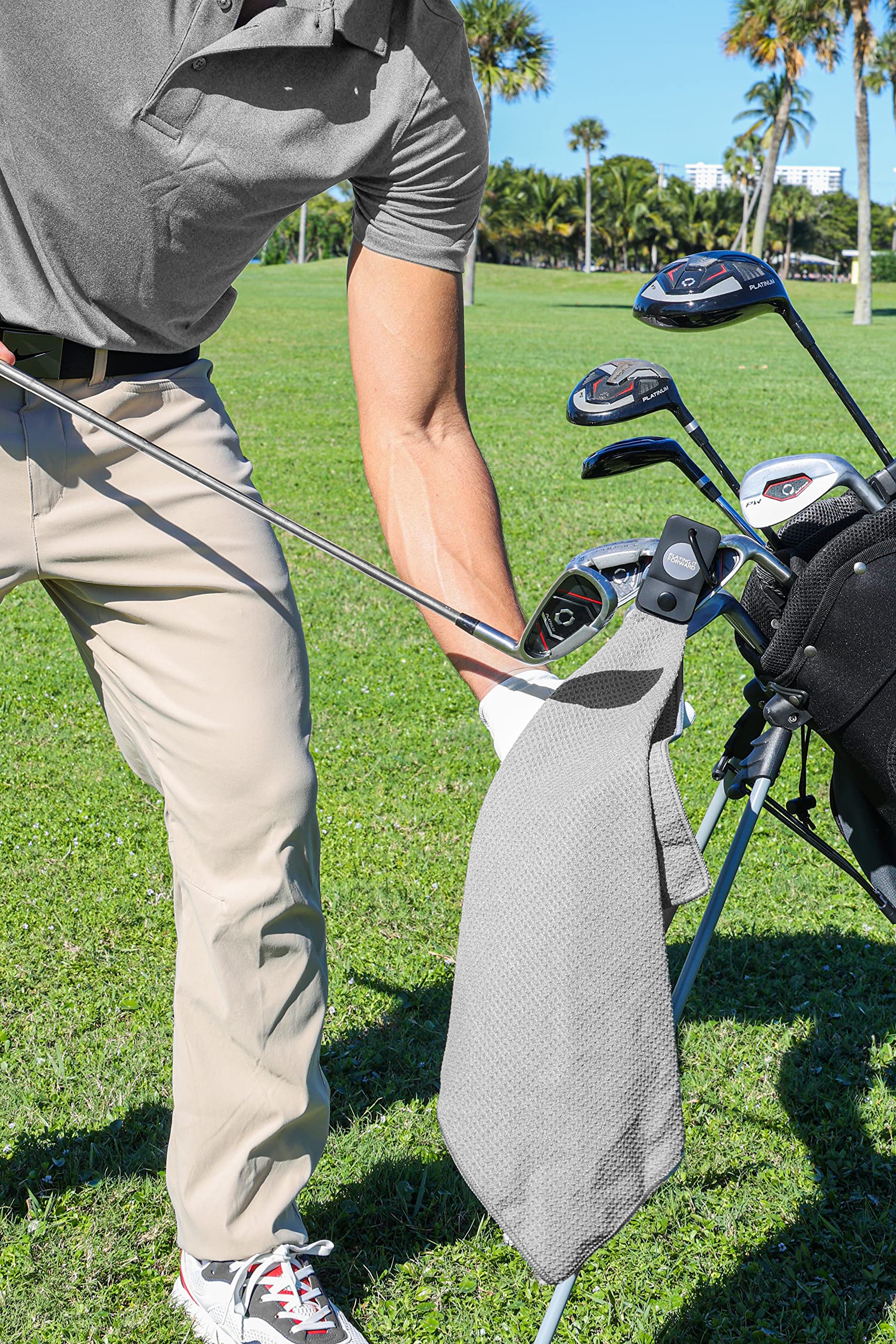 Playing It Forward Magnetic Golf Towel for Golf Bags with Clip for Men & Women, Waffle Weave Microfiber Golf Towel with Industrial Strength Magnet for Strong Hold to Golf Carts or Clubs