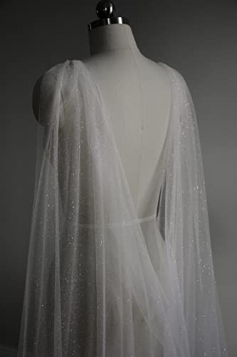 Sparkling Bridal Shawl Glitter Capes Veil for Weding Dress Robe Cape Shawls Wings Veil Bling Bling Champagne Veil (Ivory)