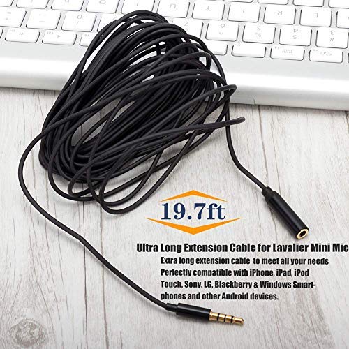 ofone 3.5mm Microphone Extension Cable, Male to Female Mini Mic Cord for iPhone Android Professional Studio Recording Audio TRRS Jack Cables for Headphone Lav Camera (19.7 FT/6 Meters)