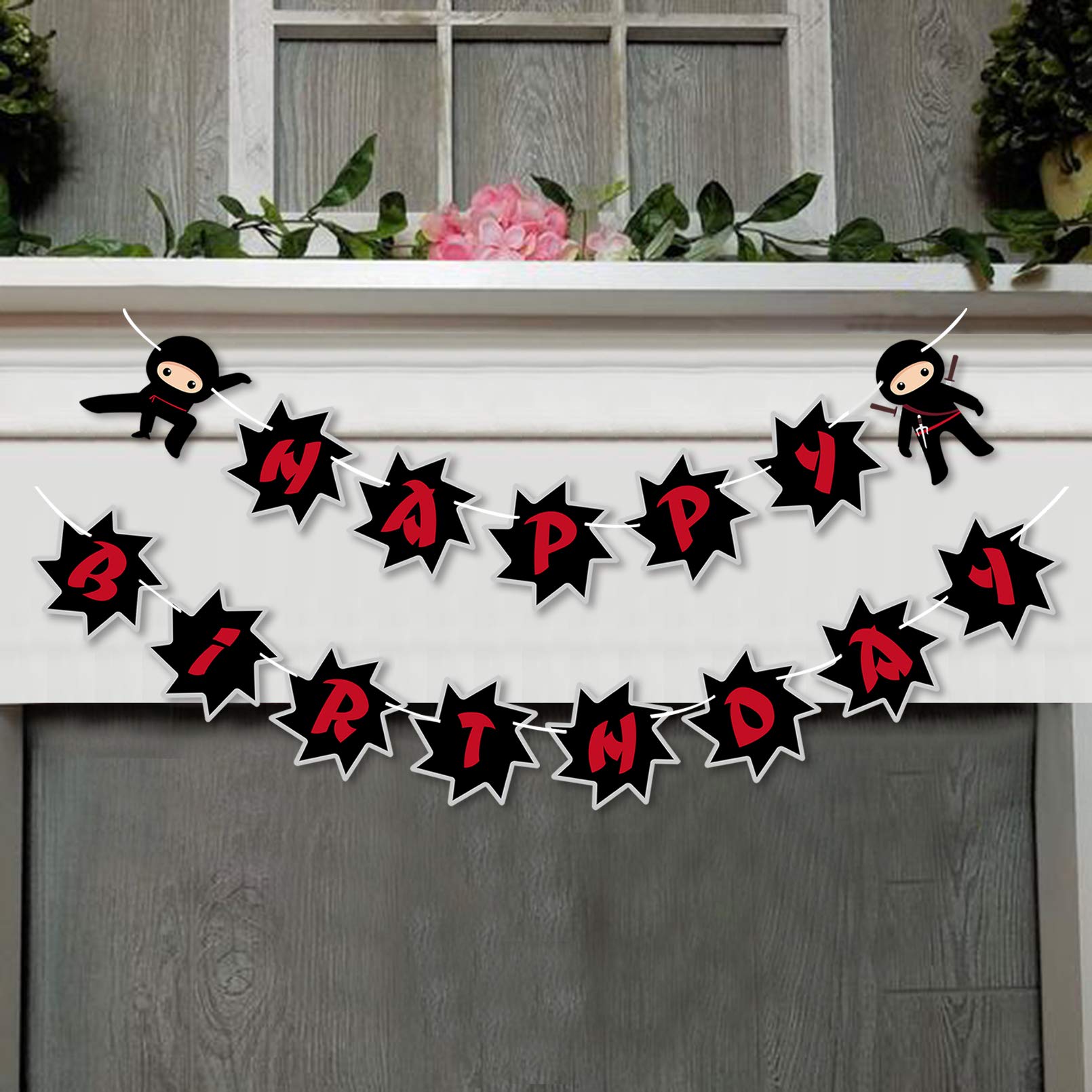 Pre-Strung Ninja Warrior Birthday Banner, Ready to Hang Samurai Bday Party Sign, Martial Arts Bunting