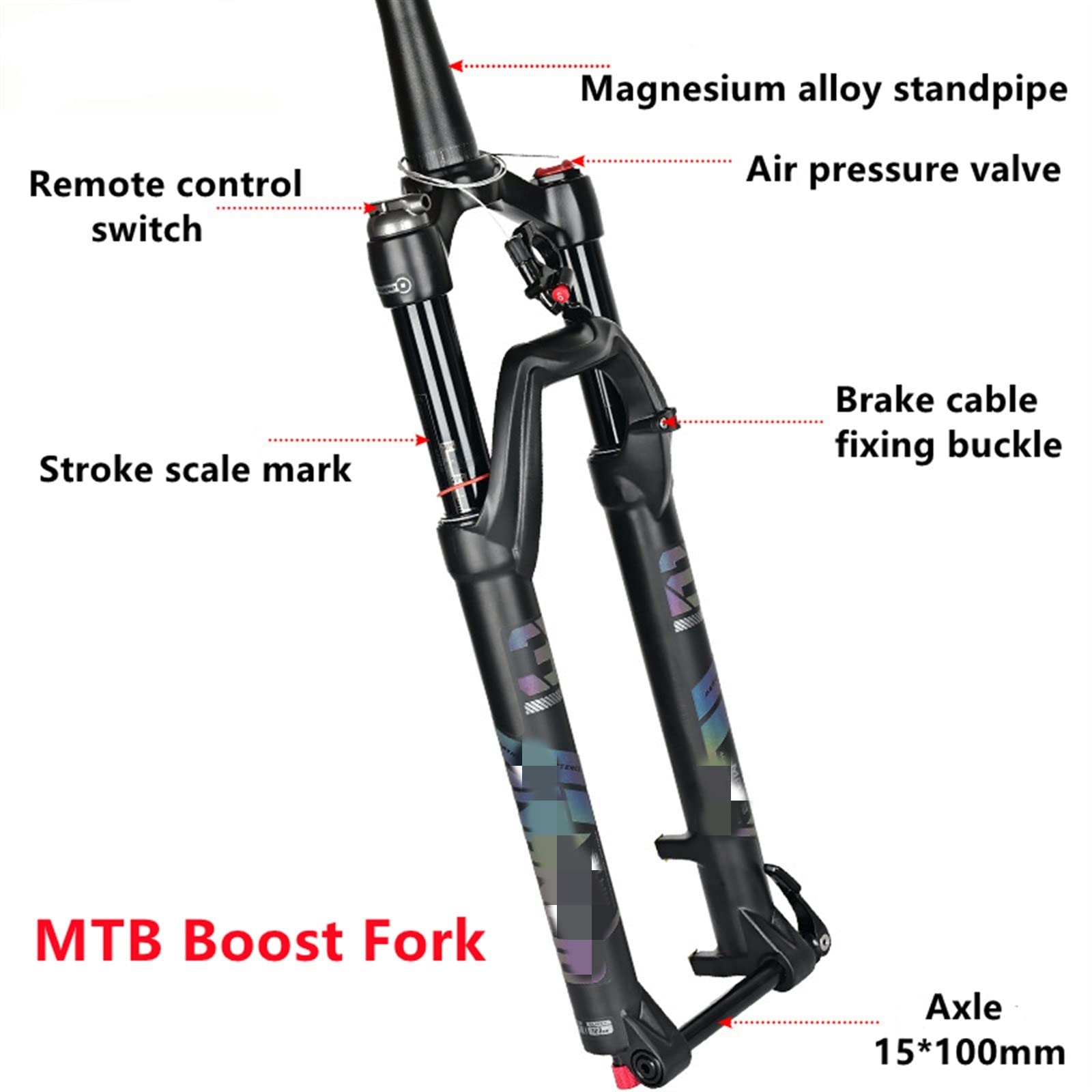 SMANNI MTB Bicycle Air Suspension Fork Boost 15X100mm Thru Axle 27.5 29 inch Mountain Bike Shock Absorption Fork Rebound Adjust (Color : 27.5 Manual 100x15)
