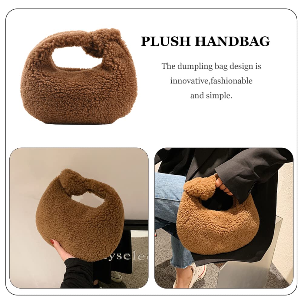 VALICLUD Women Dumpling Bag Plush Handbag Sheepskin Bag Plush Bag for Winter Storage Bag for Autumn and Winter Brown
