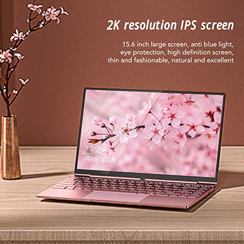 Naroote Gaming Laptop, 100‑240V Pink 2K Resolution IPS 15.6in Laptop for Window11 with Fingerprint Keypad for Office (12+512G US Plug)
