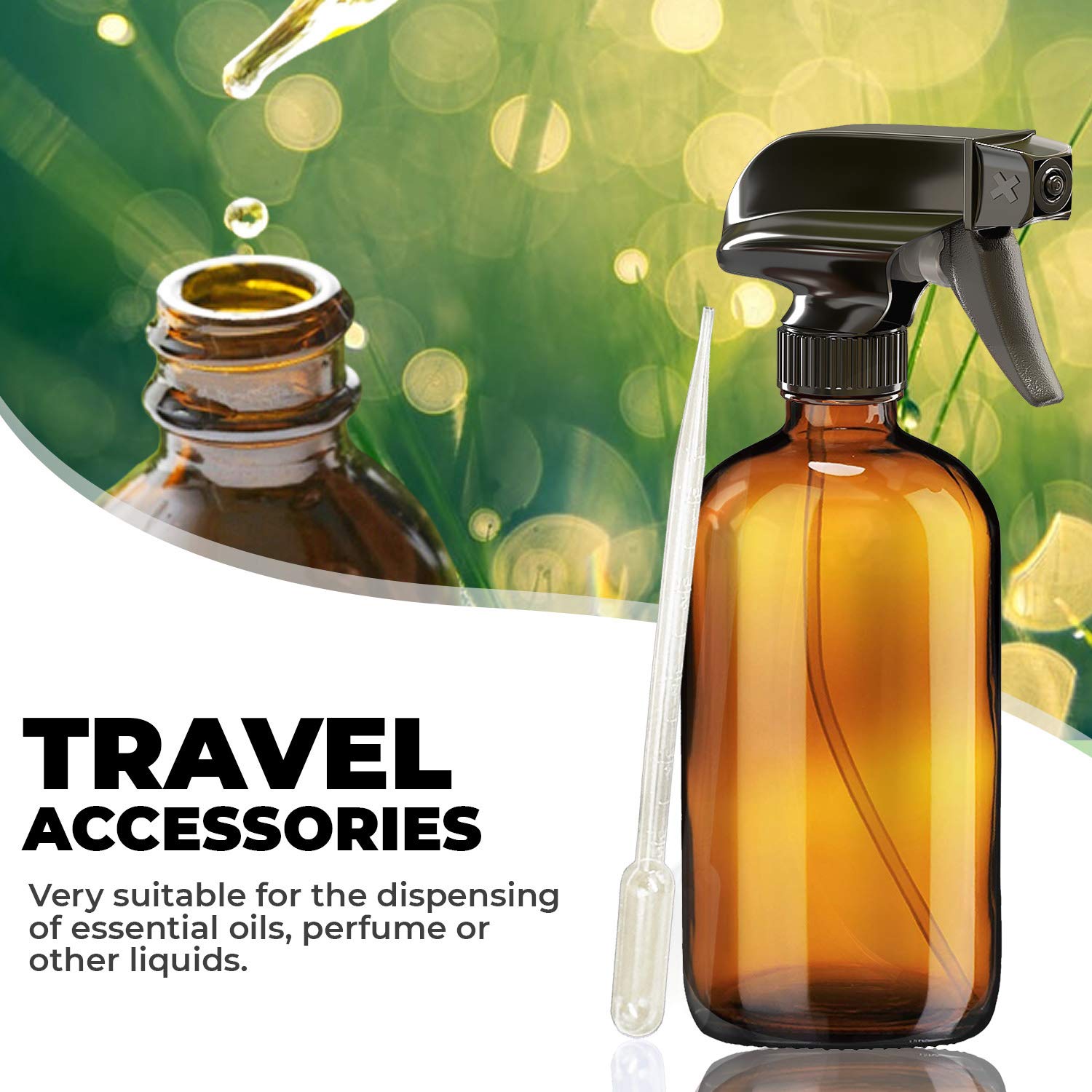 Nylea 3 Pack Glass Spray Bottles (16 OZ) - Durable and Refillable - Amber Spray Bottles for Cleaning Solutions - Essential Oil Spray Bottle with Sturdy Sprayer and Resistant Nozzle