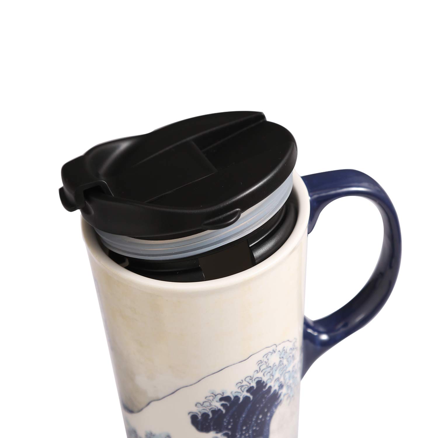 Topadorn Ceramic Travel Mug Porcelain Coffee Cup with Spill-proof Lid and Box, 17 Oz.