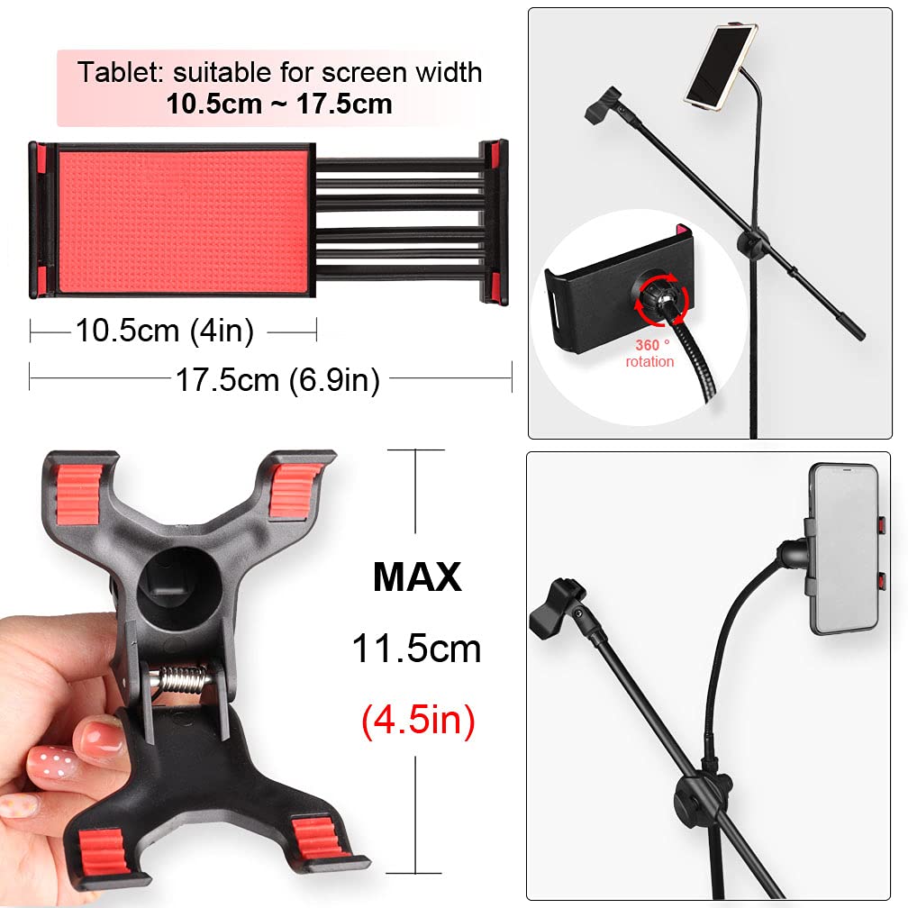 Mr.Power Professional Adjustable Tripod Mic Microphone Boom Stand (with Tablet Mount Holder+Phone Holder)