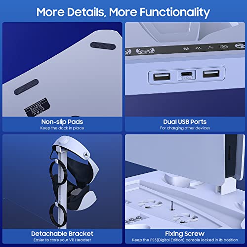 TiMOVO Charging Station for PlayStation VR2, Dual Charging Dock for PS5 & PS VR2, Charger Stand Gamepad Showcase Host Cooling Fan Bracket Stable Desk Accessories PS5 Detachable Charging Rack, White