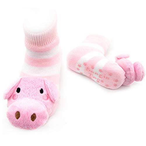 Pink/White Piggy Boogie Toes Rattle Sock, 1-Pair (1-2Y)