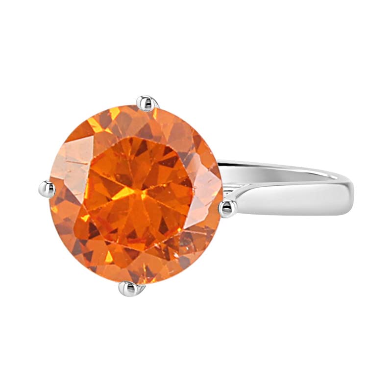tusakha 11.62 Ct Round Cut Orange Sapphire 14K White Gold Over S925 Solitaire Wedding Ring Size 9 For Women's