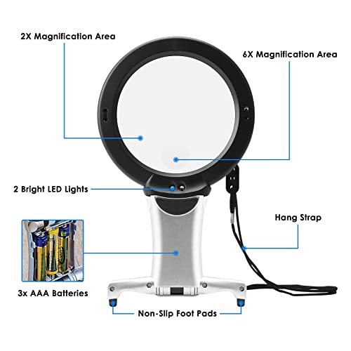 Reading Magnifier, Hands Free Neck Wear Handheld Large Lighted Magnifying Glass Desktop Magnifier with LED Light for Close Work, Reading, Sewing, Cross Stitch, Inspection, Repair, Crafts