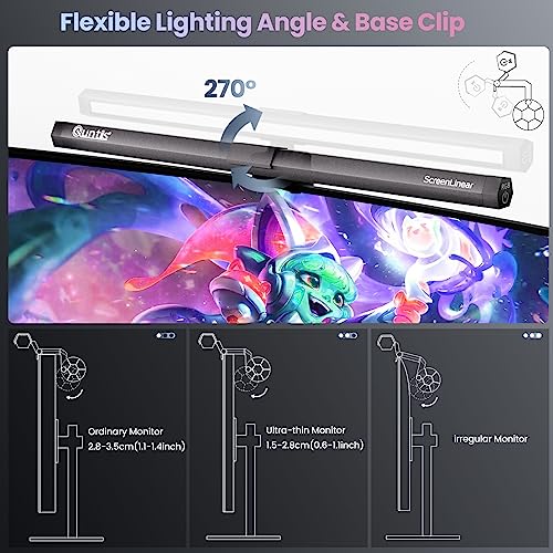 Quntis Monitor Light RGB Backlight, Eye-Care Dual Light Computer Light Bar Gaming Office Desk Lamp, 15 Modes Dimmable Backlight, 3 Color Temperature Adjustable Brightness, Ra95 Screen Light Bar