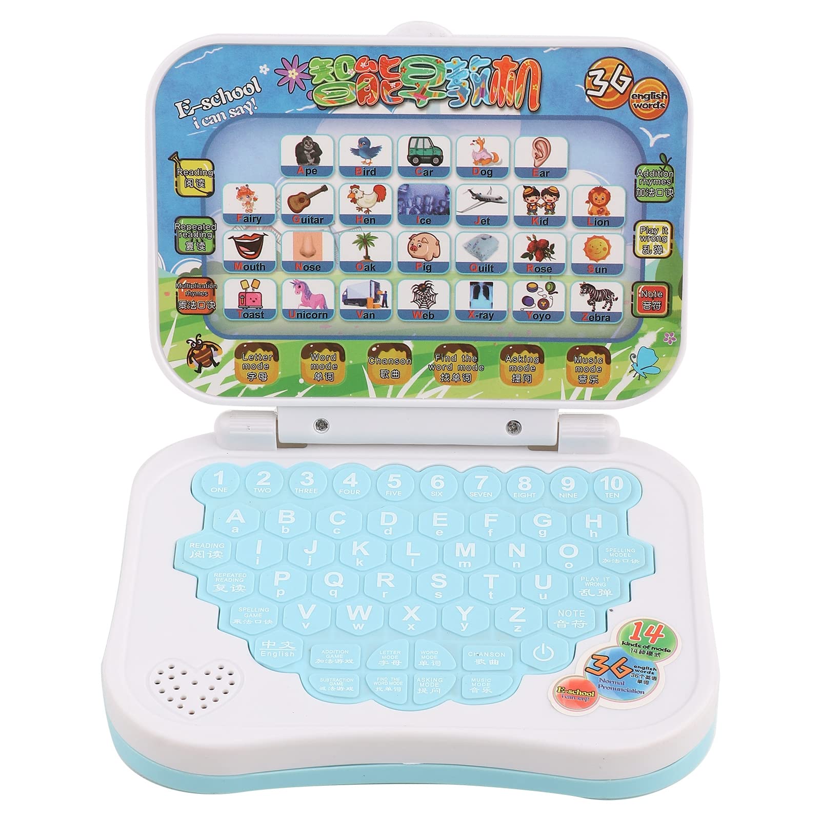 Smart Preschool Laptop, Children Bilingual Educational Learning Study Interactive Toy Kids Teach Alphabet Computer Game Gift for Toddlers Boys Girls Learn ABC Numbers Words Spelling Maths Music