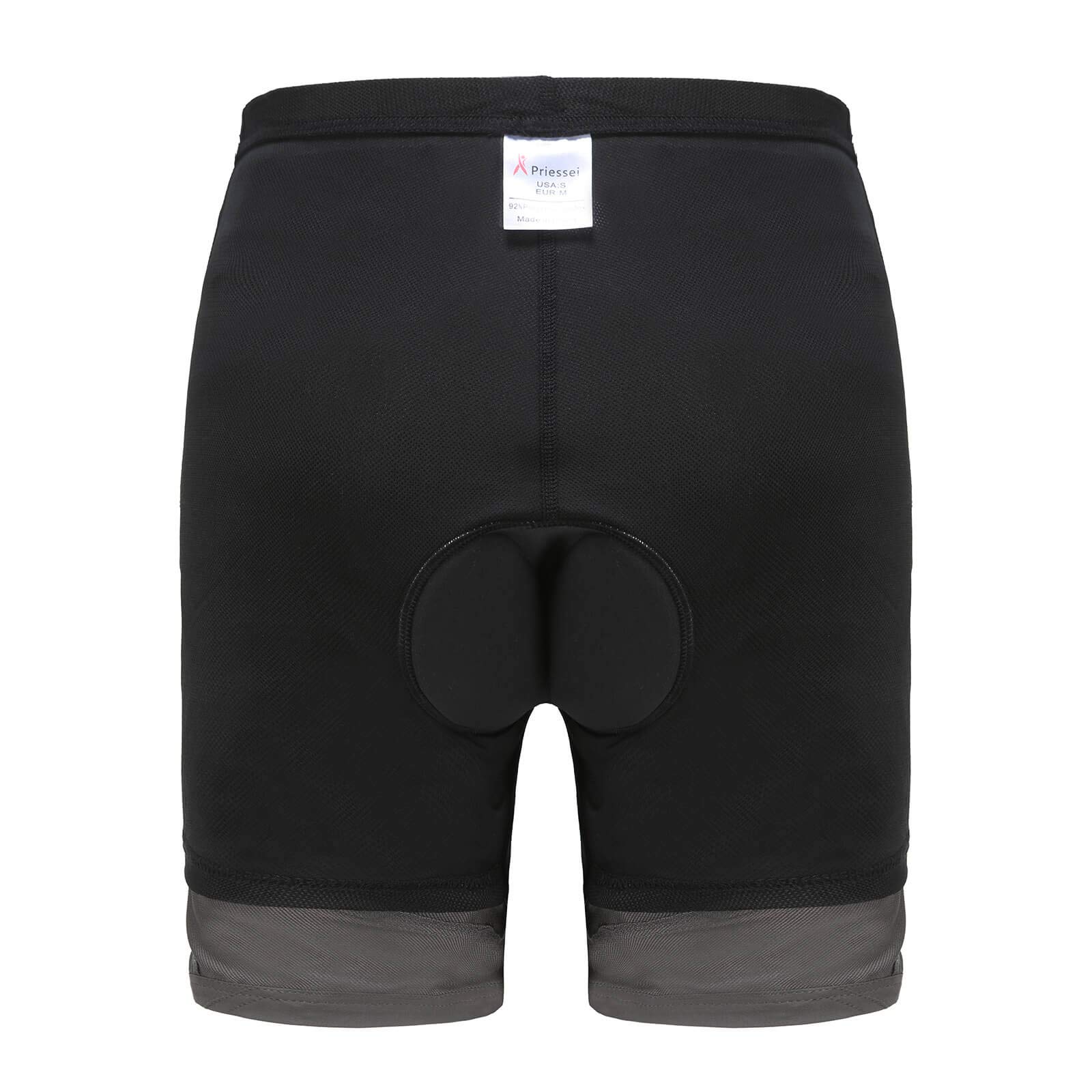 PRIESSEI Womens Bike Shorts with Padding, Detachable 3D Padded Breathable Biking Cycling Shorts with Pockets Grey M