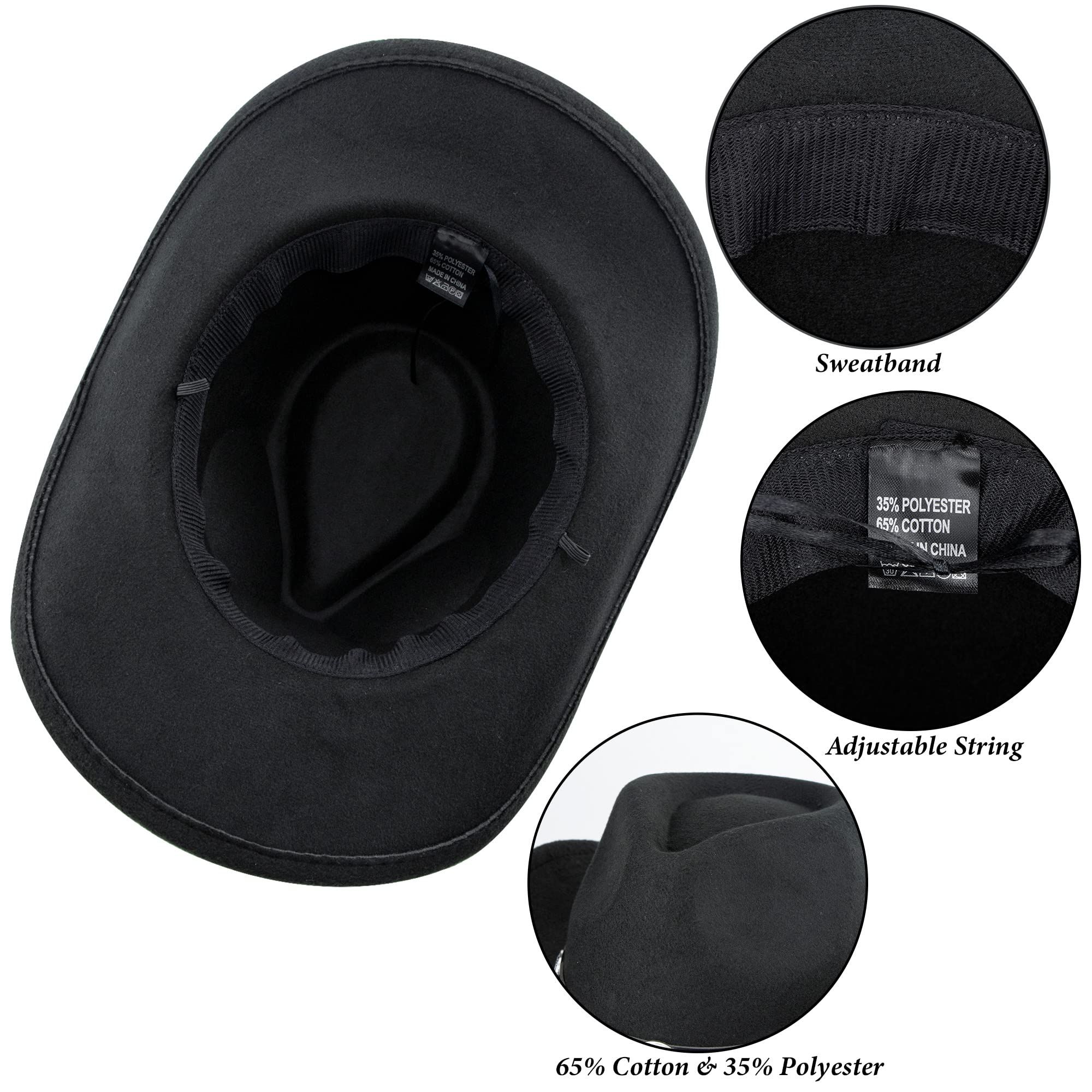 Utaly Womens Felt Western Cowboy Hats for Men Wide Brim Cowgirl Fedoras Hat with Belt Buckle