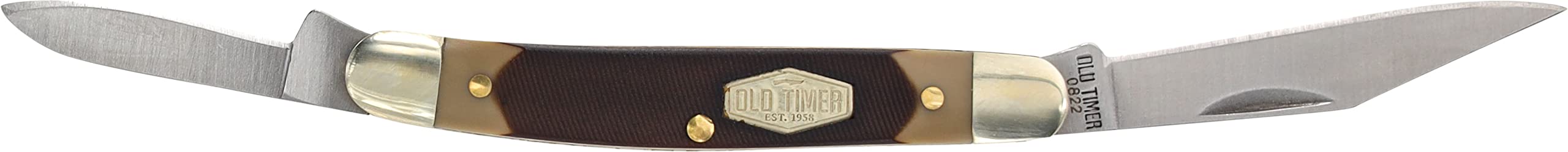 Old Timer 104OTCP Small Canoe 4.7in Stainless Steel Traditional Folding Pocket Knife with Clip Point and Drop Point Blades, Sawcut Handle, and Convenient Size for EDC, Camping, Hunting, One Size,Black