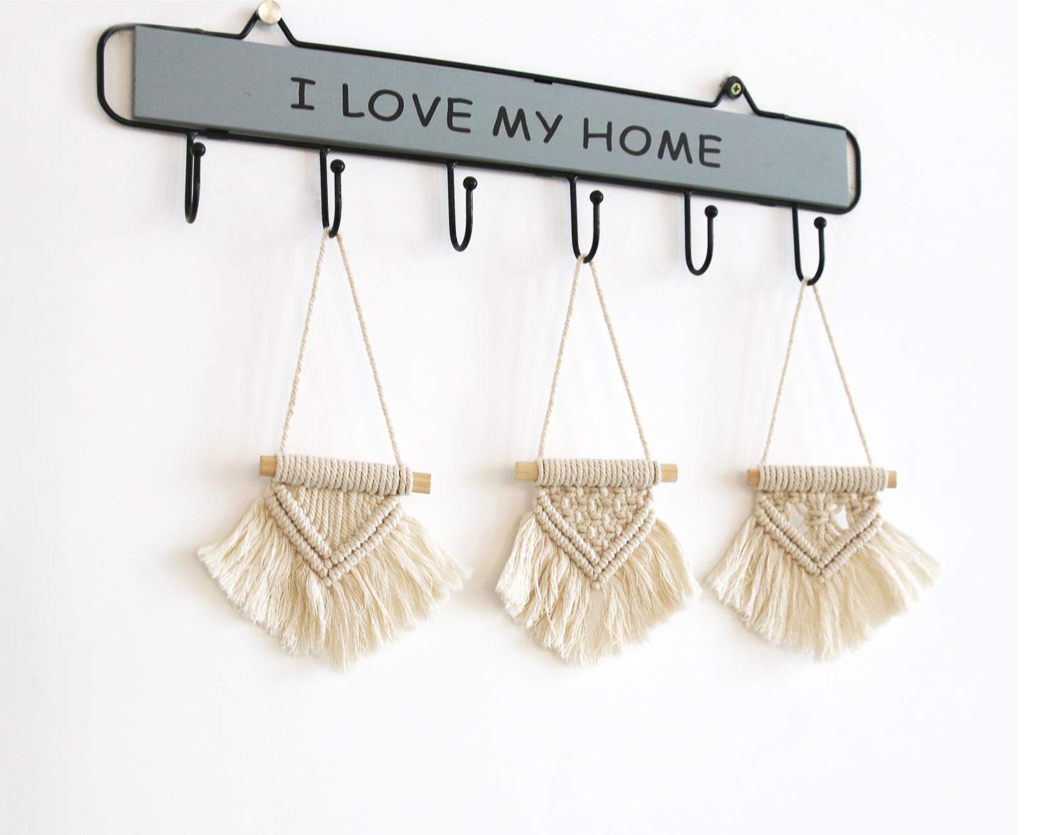 Mkono Mini Macrame Wall Hanging Set of 3 Cute Boho Christmas Tree Decoration Car Ornaments Woven Art Decor for Nursery Bathroom Bedroom Living Room Dorm Home Idea, 3.5''W x 4''H, X-Small