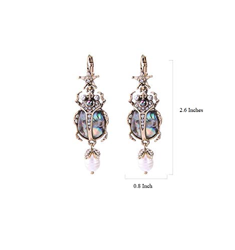 NorthStar Pearls and Jewelry Earrings Scarab Bug Beetle Dangle Drop Earrings Vintage Gold-tone Simulated Abalone. Statement earrings, big earrings