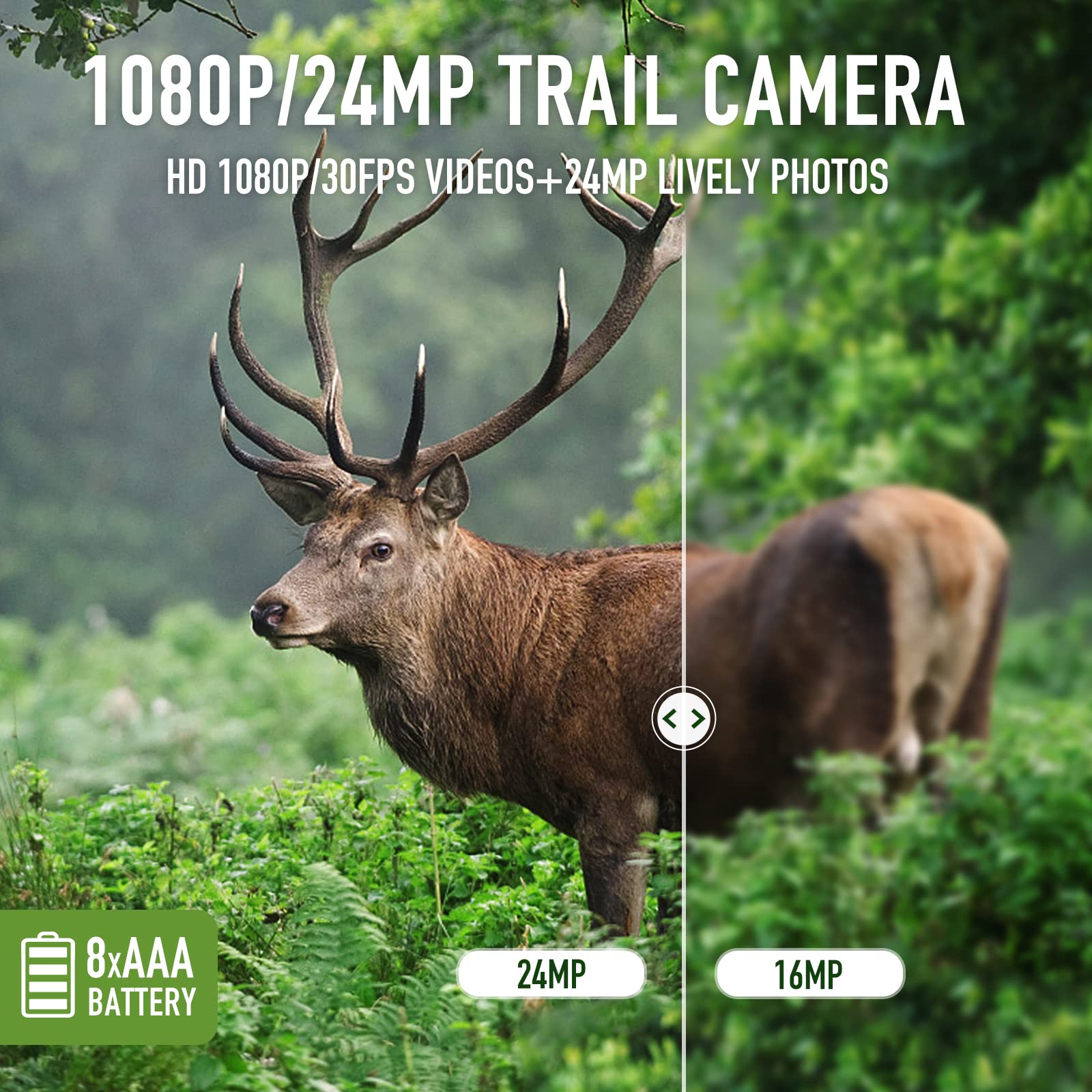Trail Camera 1080P 24MP IP66 Waterproof with Night Vision Clear 100ft Motion Activated 0.1s Trigger Time Continuous Shooting LCD with Glow Hunting Gear Trail Game Camera