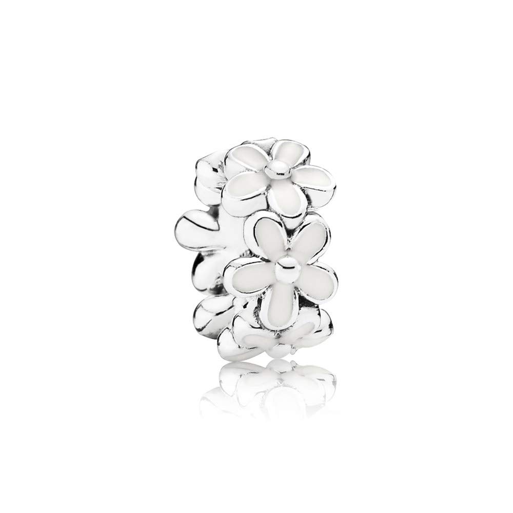 MiniJewelry White Flower Charm for Bracelets Necklaces Pendants Daisy Sterling Silver Spacer Women Mom Daughter Dad Friends Family Birthday Christmas, White Enamel