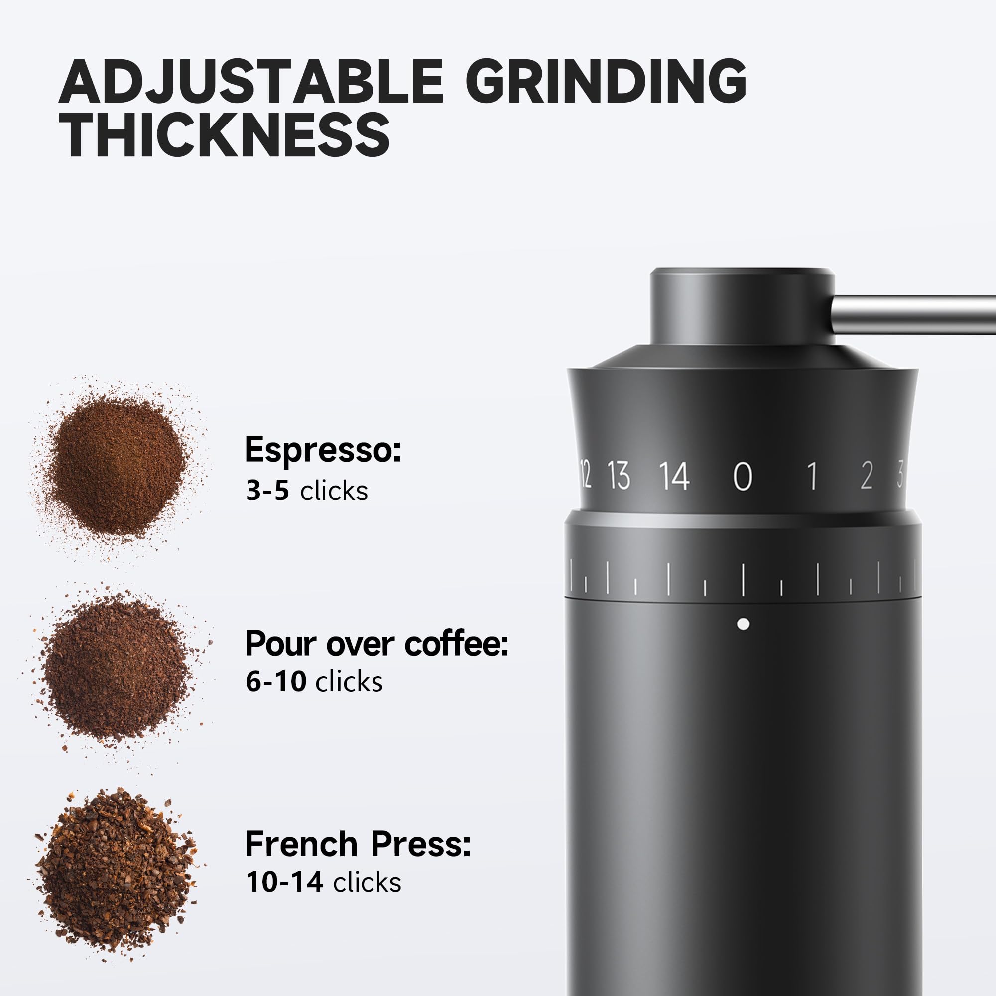 Manual Coffee Grinder with External Adjustable Coarseness Capacity 35g with Stainless Steel Conical Burr, MIFEEL Portable Hand Coffee Bean Grinder with Removable Handle for Travel, Camping, Office