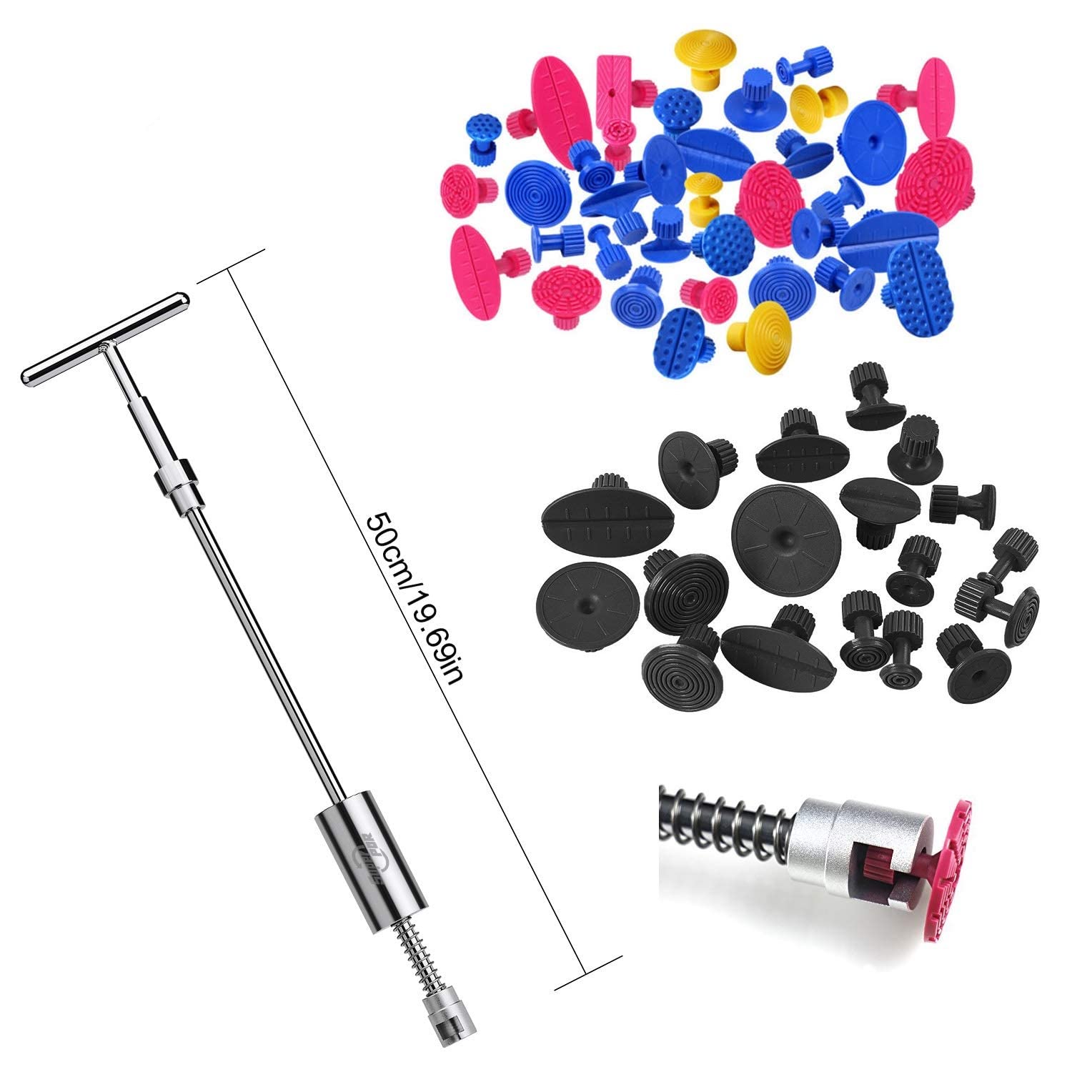 Paintless Dent Puller Kit with 34pcs Glue Pull Taps Repair Dents in All Parts of The Car 2in1 Slide Hammer Dent Remover for Big Dents Bridge Dent Puller Repair Small and Medium Dents